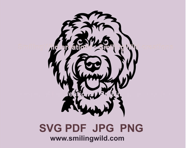 Goldendoodle svg vector portrait – Smiling Wild svg clip art