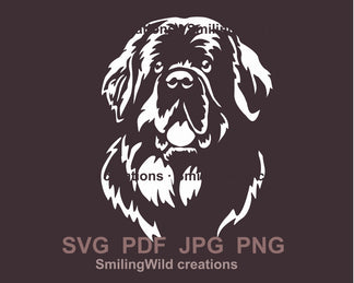Newfoundland dog svg white vector clip art face portrait – Smiling Wild ...