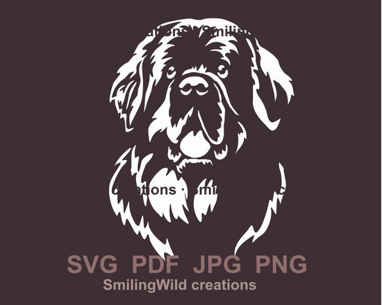 Newfoundland dog svg white vector clip art face portrait – Smiling Wild ...
