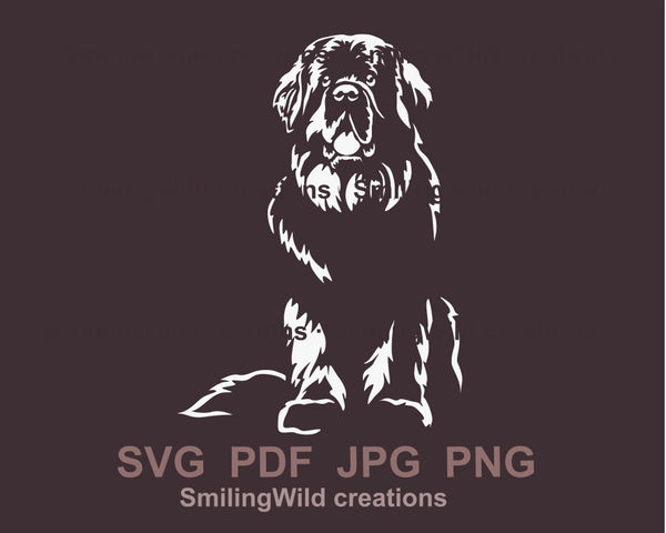 Newfoundland dog svg white vector clip art file – Smiling Wild svg clip art