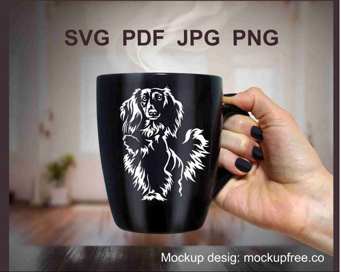 Long haired dachshund svg vector fole, white design for dark backgroun ...