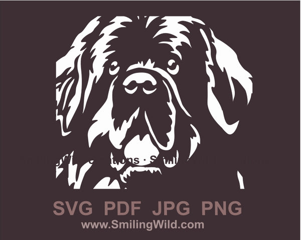 Newfoundland dog svg white vector clip art face portrait – Smiling Wild ...