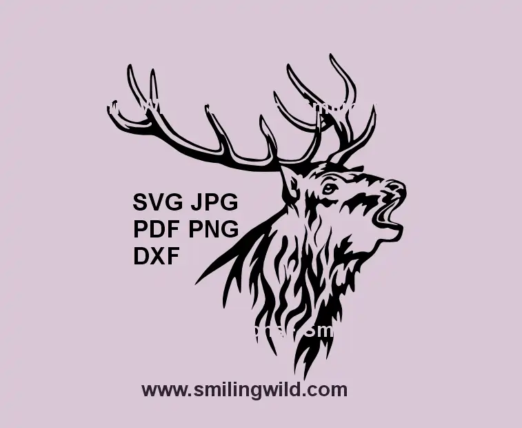 Roaring Red Deer SVG, PNG & DXF Vector Clipart – Wild Stag Portrait De ...